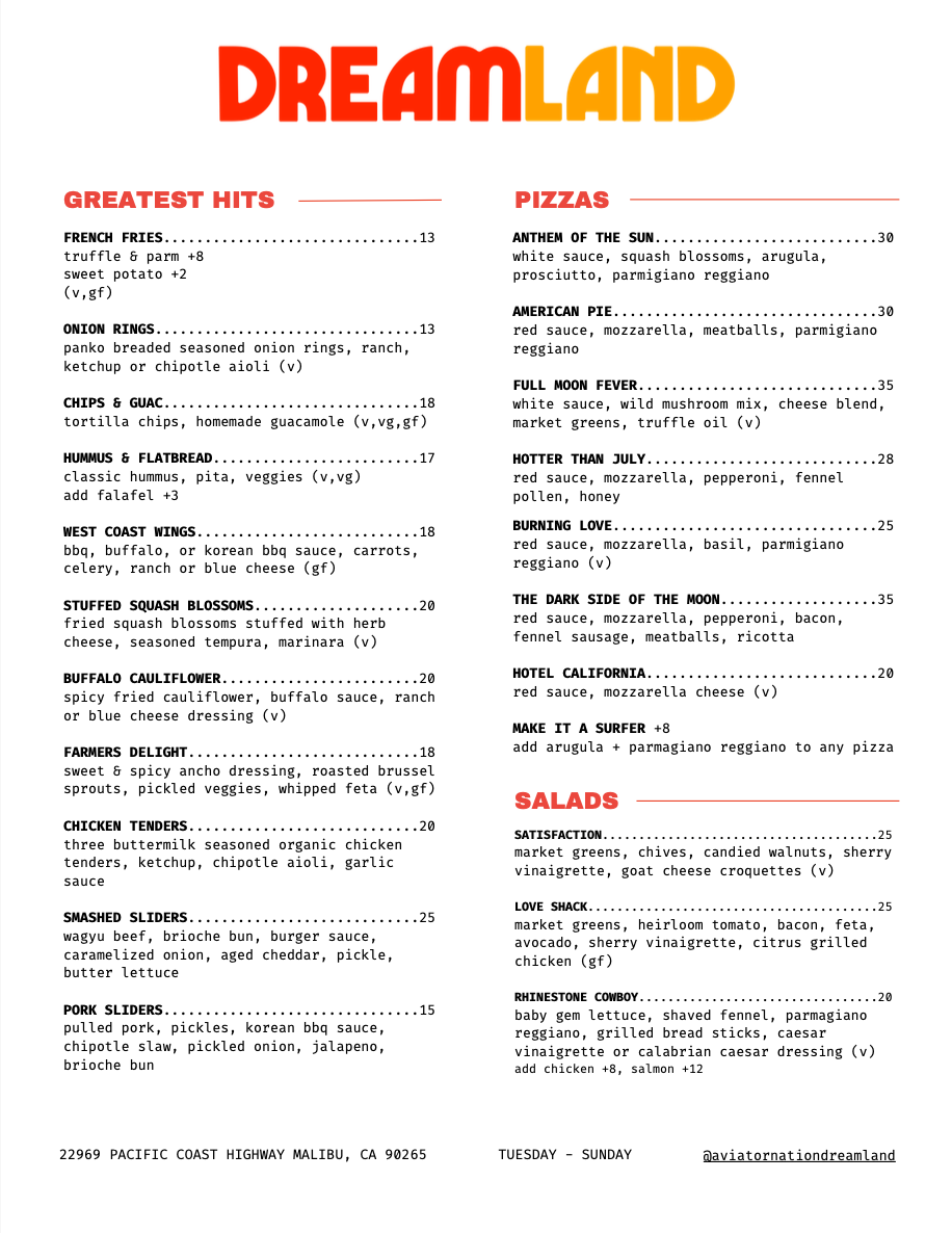Menu – Aviator Nation Dreamland